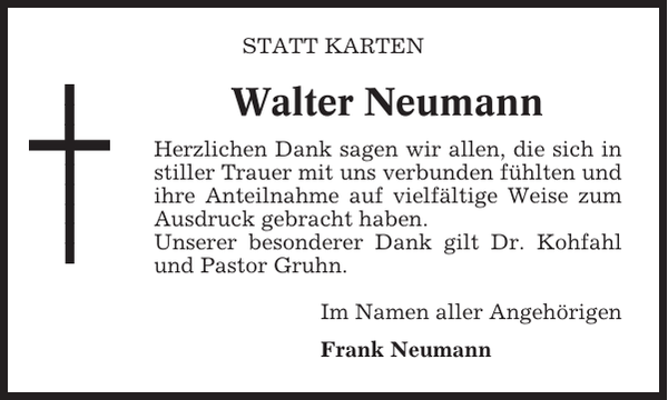 Walter Neumann: Danksagung : Cuxhavener Nachrichten