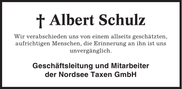 Albert Schulz: Gedenken : Cuxhavener Nachrichten