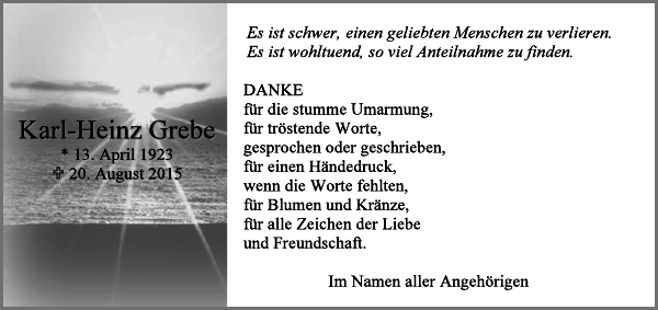Karl-Heinz Grebe: Danksagung : Cuxhavener Nachrichten Karl-Heinz Grebe: Danksagung : Cuxhavener Nachrichten