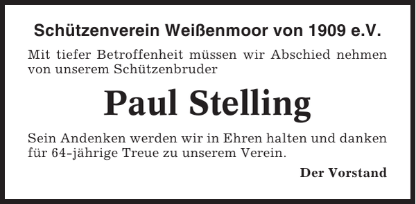 Paul Stelling : Gedenken : Cuxhavener Nachrichten