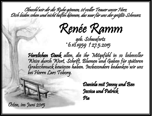 Rene Ramm: Danksagung : Cuxhavener Nachrichten