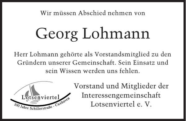 Georg Lohmann: Gedenken : Cuxhavener Nachrichten