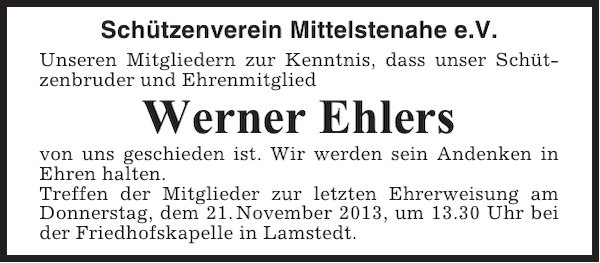 Werner Ehlers : Gedenken : Cuxhavener Nachrichten