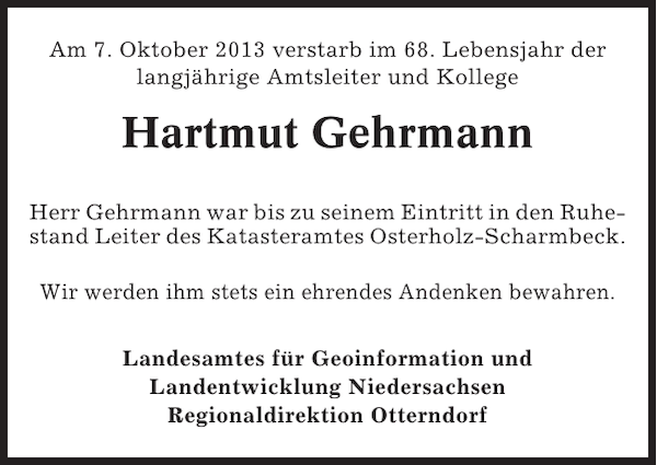 Hartmut Gehrmann: Gedenken : Cuxhavener Nachrichten