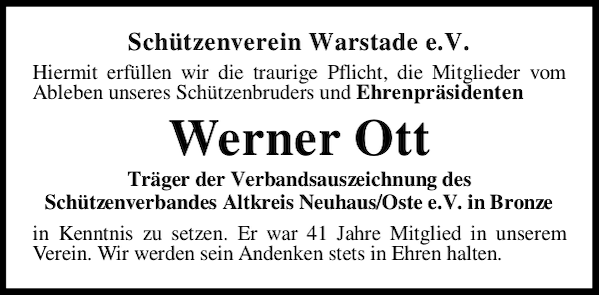 Werner Ott : Gedenken : Cuxhavener Nachrichten
