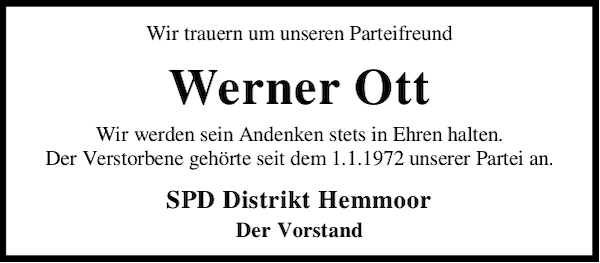 Werner Ott: Gedenken : Cuxhavener Nachrichten