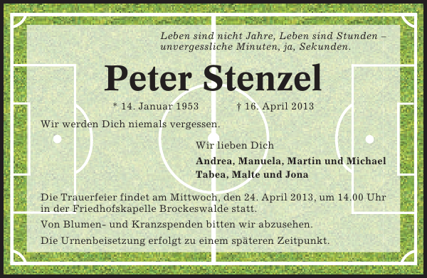 Peter Stenzel: Traueranzeige : Cuxhavener Nachrichten