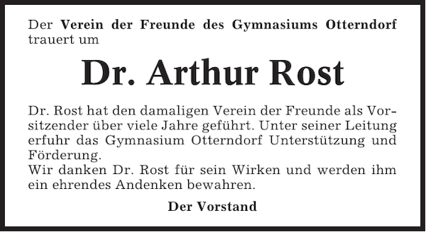 Dr. Arthur Rost: Gedenken : Cuxhavener Nachrichten