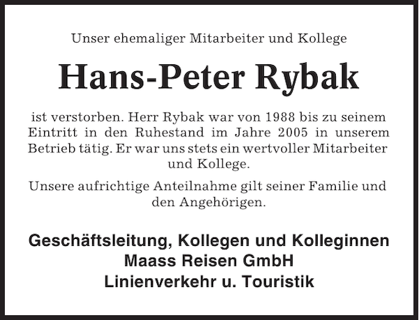 Hans-Peter Rybak: Gedenken : Cuxhavener Nachrichten