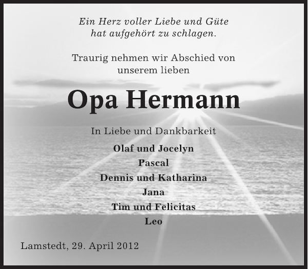 Hermann Mangels: Traueranzeige : Cuxhavener Nachrichten