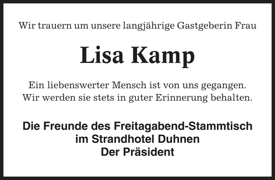 Lisa Kamp: Gedenken : Cuxhavener Nachrichten