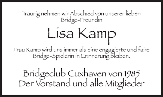 Lisa Kamp: Gedenken : Cuxhavener Nachrichten