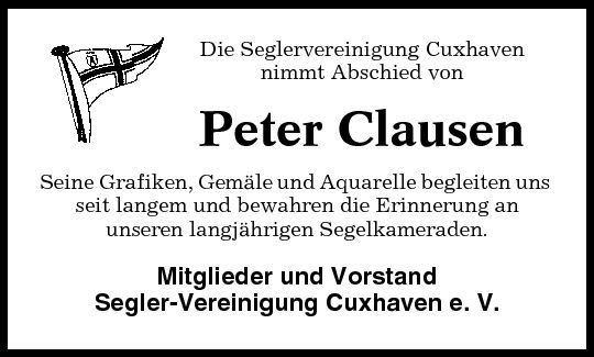 Peter Clausen: Gedenken : Cuxhavener Nachrichten