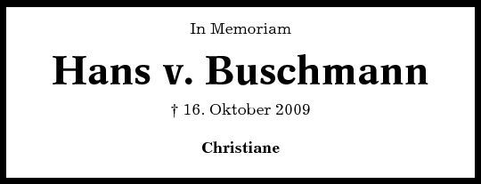 Hans v. Buschmann: Gedenken : Cuxhavener Nachrichten