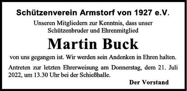 Martin Buck : Gedenken : Niederelbe-Zeitung