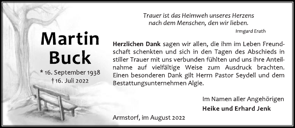 Martin Buck: Danksagung : Niederelbe-Zeitung
