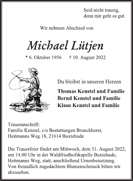 Michael Lütjen: Traueranzeige : Stader Tageblatt