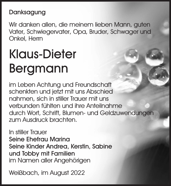 Klaus-Dieter Bergmann : Danksagung : Sächsische Zeitung Klaus-Dieter Bergmann : Danksagung : Sächsische Zeitung