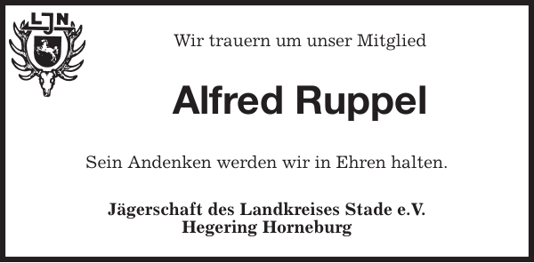 Alfred Ruppel: Nachruf : Stader Tageblatt