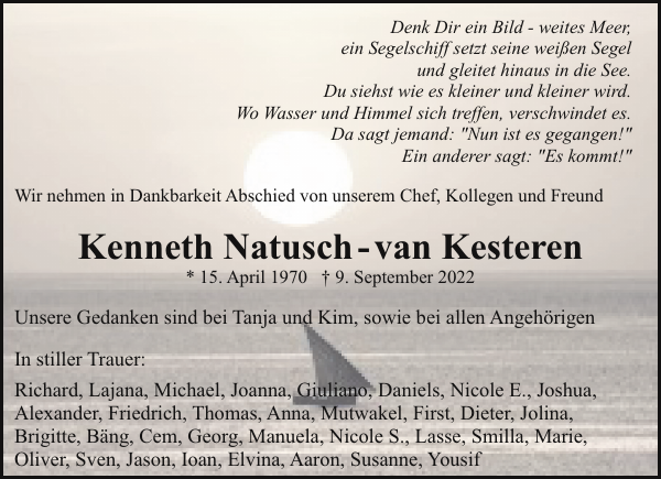 Kenneth Natusch-van Kesteren: Nachruf : Nordsee-Zeitung