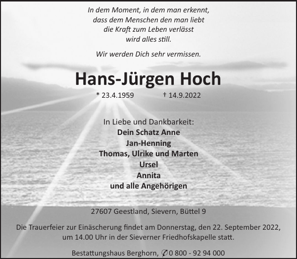 Hans-Jürgen Hoch: Gedenken : Nordsee-Zeitung