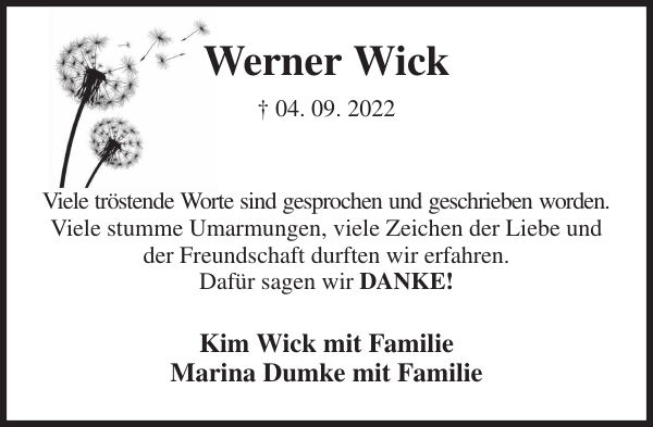 Werner Wick: Danksagung : Stader Tageblatt