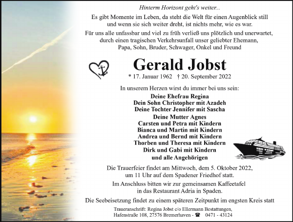 Gerald Jobst: Gedenken : Nordsee-Zeitung
