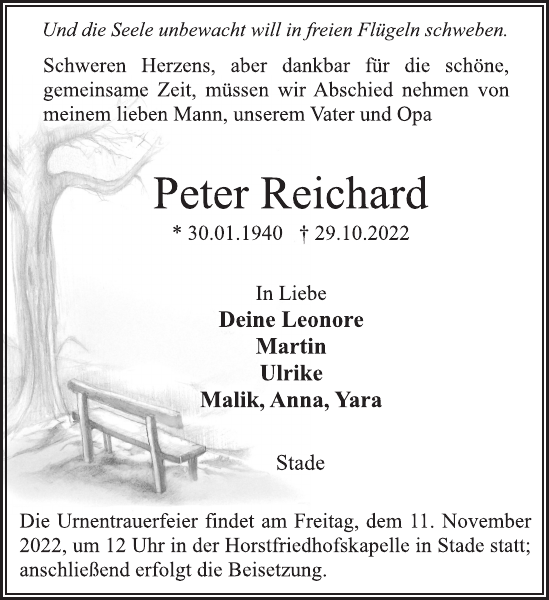 Peter Reichard: Traueranzeige : Stader Tageblatt