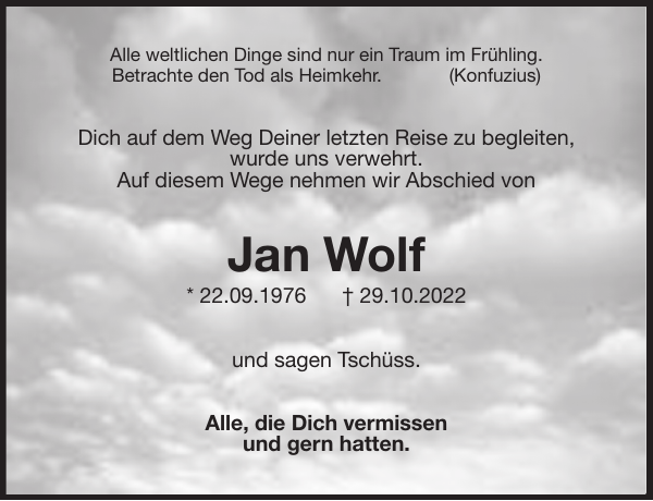 Jan Wolf: Nachruf : Stader Tageblatt