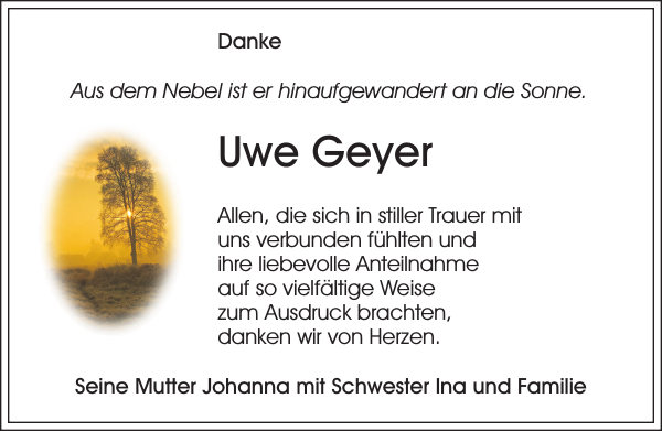 Uwe Geyer : Danksagung : Sächsische Zeitung
