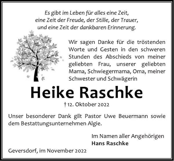 Heike Raschke: Danksagung : Niederelbe-Zeitung