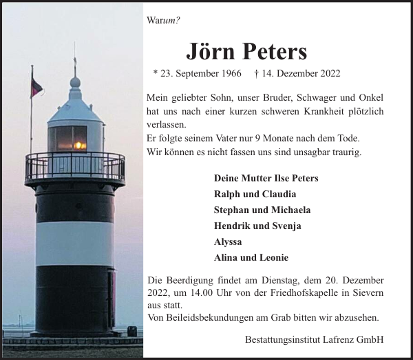 Jörn Peters: Gedenken : Nordsee-Zeitung