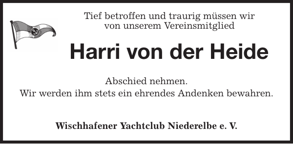 Harri von der Heide: Nachruf : Stader Tageblatt