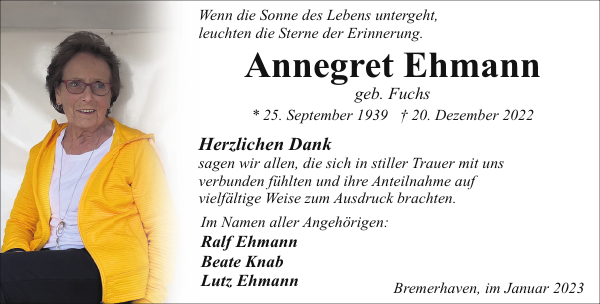 Annegret Ehmann: Danksagung : Nordsee-Zeitung