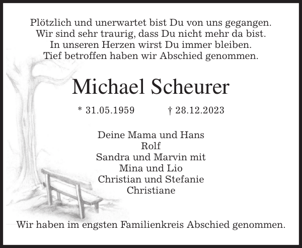 Michael Scheurer: Traueranzeige : Stader Tageblatt
