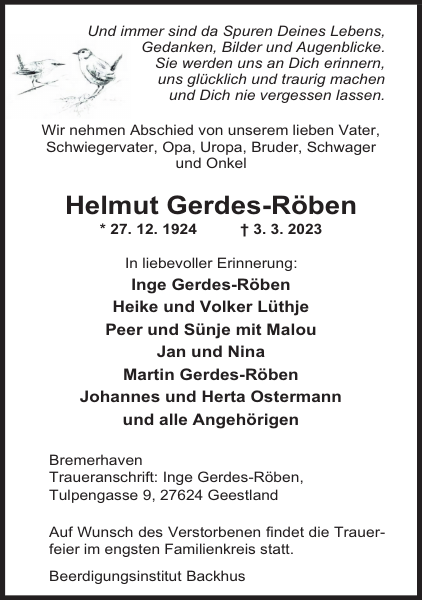 Helmut Gerdes-Röben: Aniversario : Nordsee-Zeitung