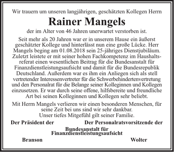 Rainer Mangels: Nachruf : Nordsee-Zeitung