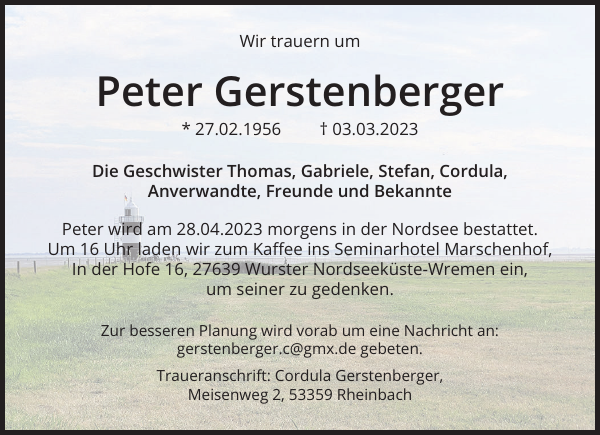 Peter Gerstenberger: Gedenken : Nordsee-Zeitung