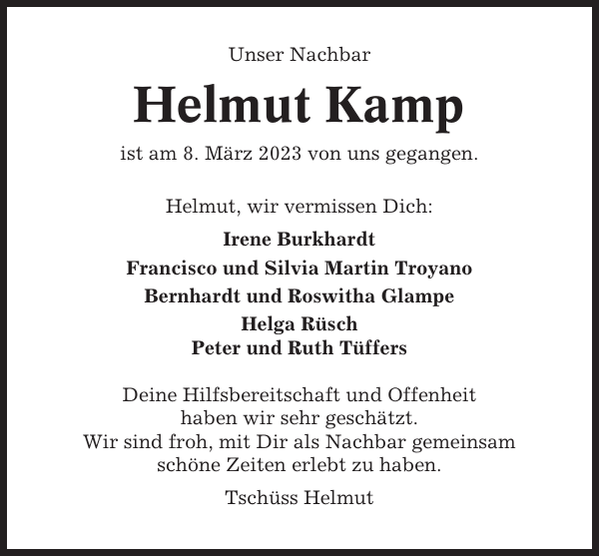 Helmut Kamp: Gedenken : Cuxhavener Nachrichten