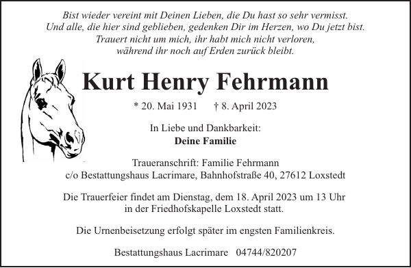 Kurt Henry Fehrmann : Aniversario : Nordsee-Zeitung