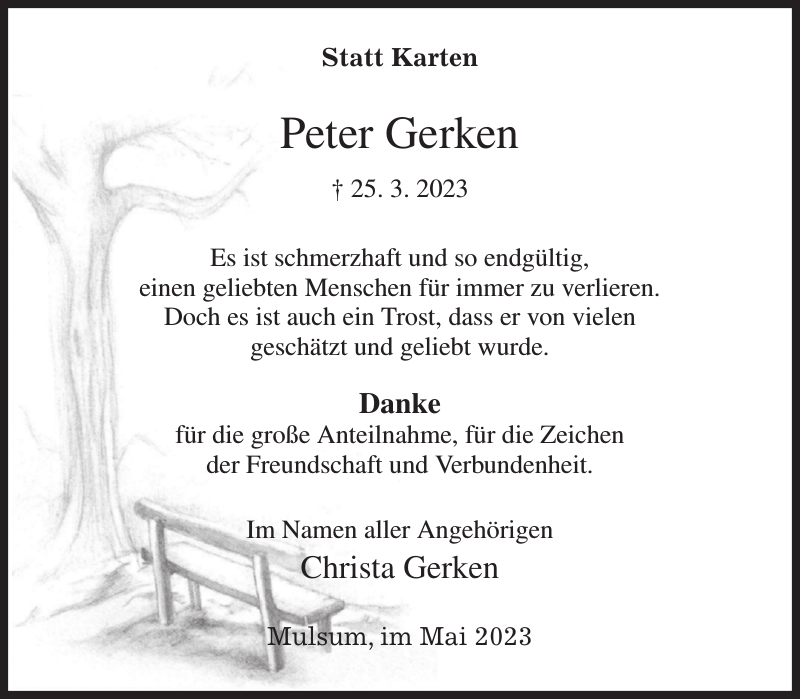 Peter Gerken: Danksagung : Stader Tageblatt