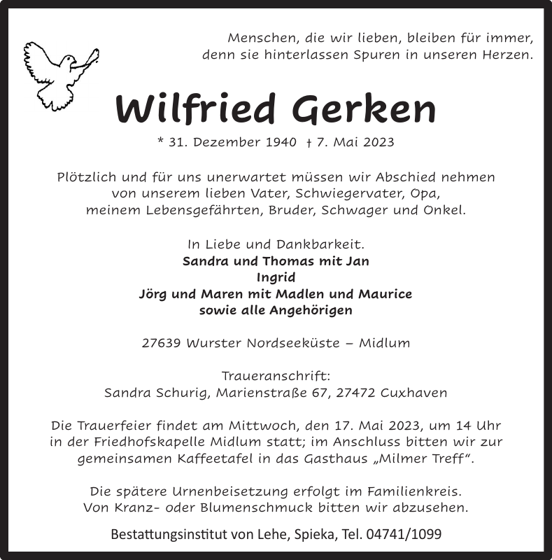 Wilfried Gerken: Gedenken : Nordsee-Zeitung
