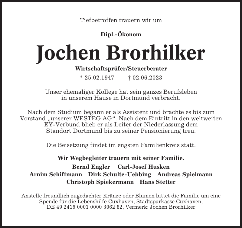 Jochen Brorhilker: Gedenken : Cuxhavener Nachrichten