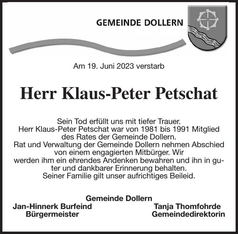 Klaus-Peter Petschat: Nachruf : Stader Tageblatt