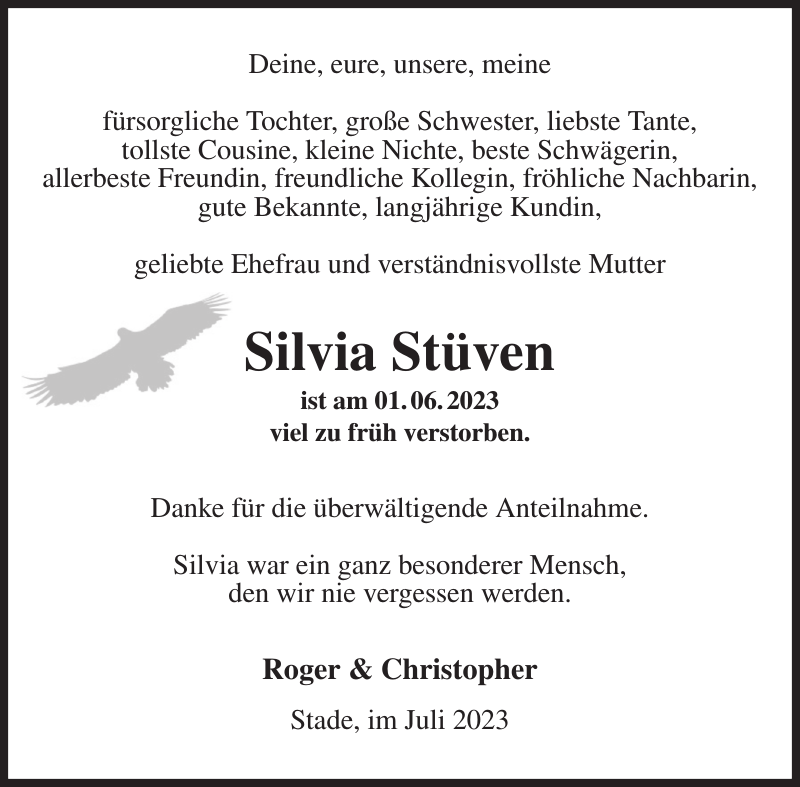 Silvia Stüven: Danksagung : Stader Tageblatt
