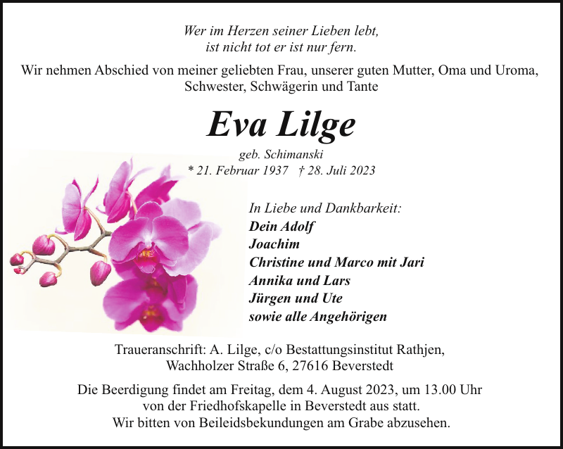 Eva Lilge: Gedenken : Nordsee-Zeitung