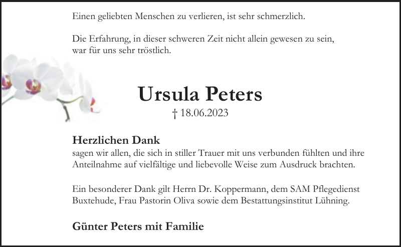Ursula Peters: Danksagung : Stader Tageblatt