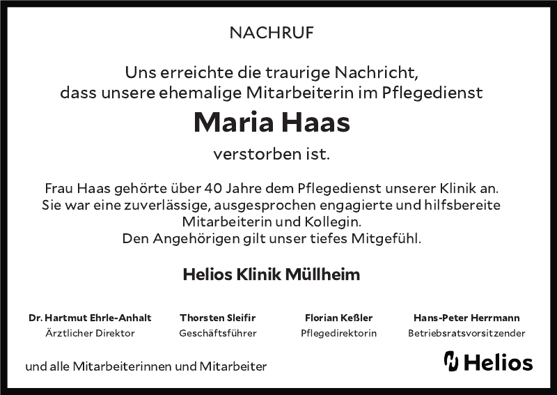 Maria Haas: Nachruf : Badische Zeitung