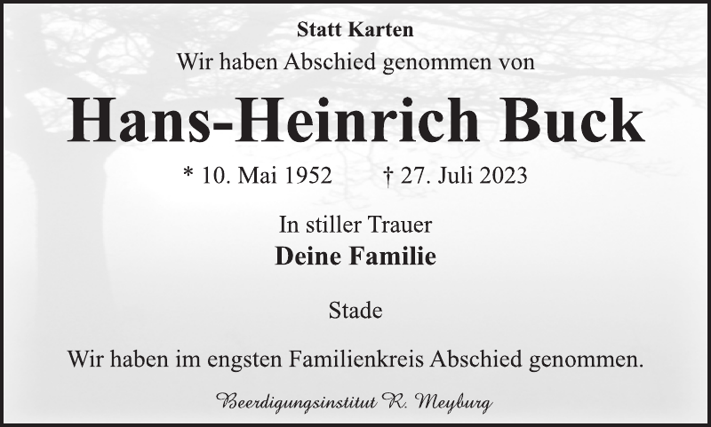 Hans-Heinrich Buck: Danksagung : Stader Tageblatt
