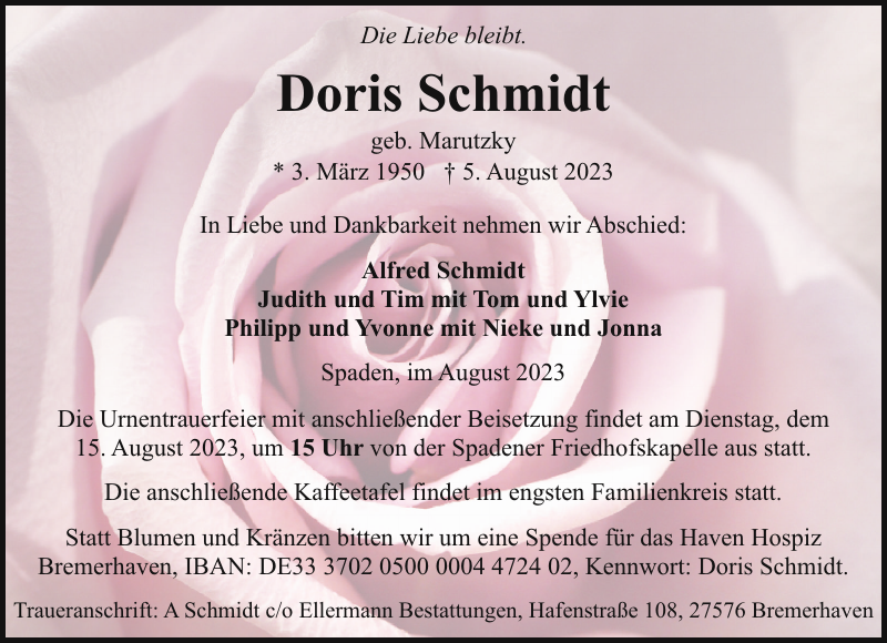 Doris Schmidt: Gedenken : Nordsee-Zeitung
